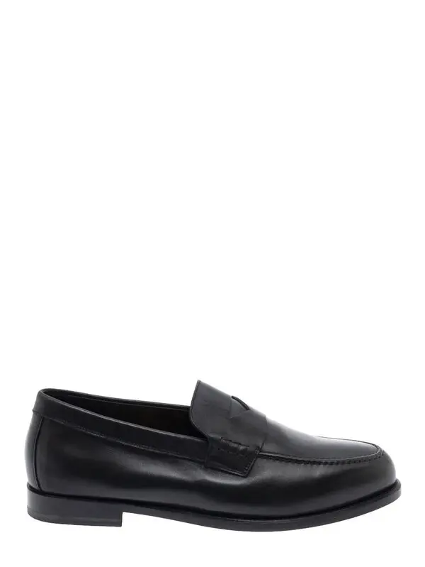 DOUCAL'S Leather Loafers With Almond Toe - Black