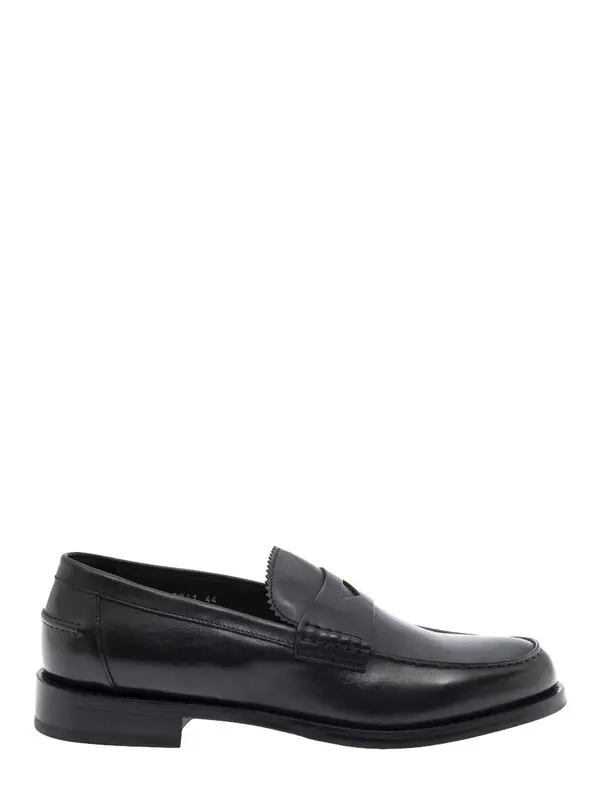 DOUCAL'S Leather Loafers With Almond Toe - Black