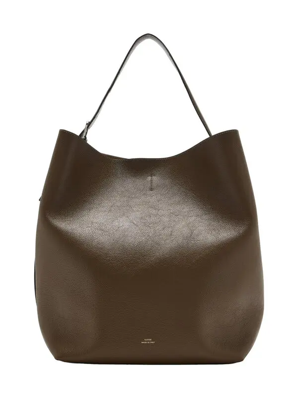 TOTEME Belted Grained-leather Tote - Dark Green