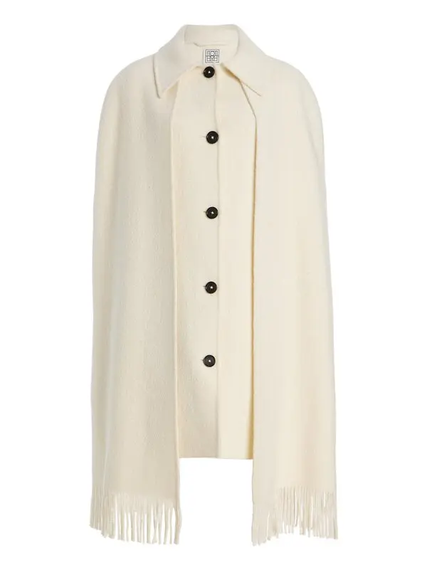 TOTEME Fringed Wool-blend Cape Coat - White