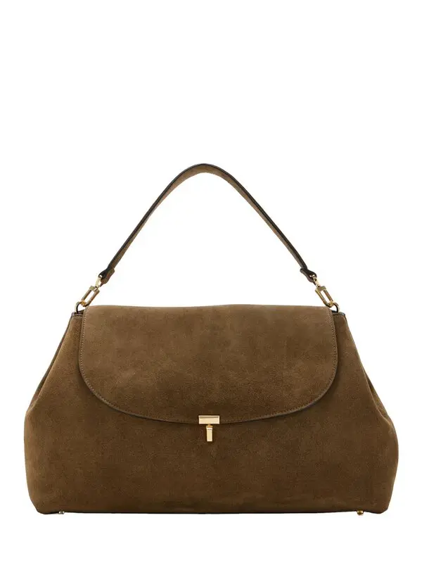 TOTEME T-lock Suede Satchel - Taupe