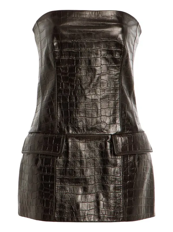 TOTEME Croc-embossed Strapless Leather Top - Brown