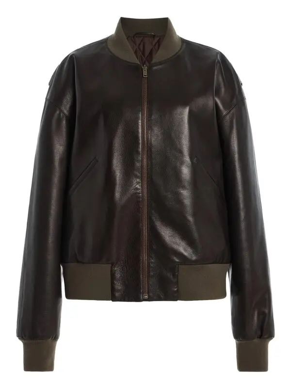 THE ROW Morisel Leather Bomber Jacket - Brown