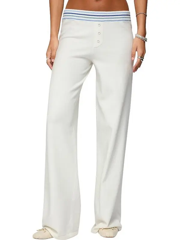 EDIKTED Stripey Knit Pants - White