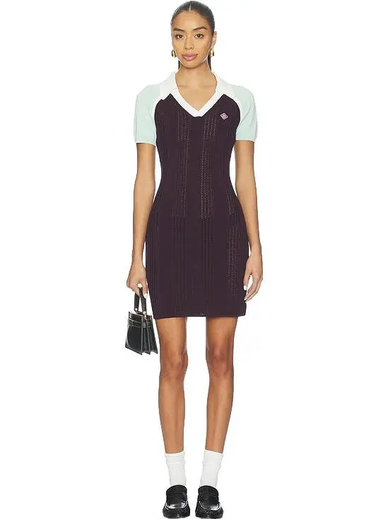 Casablanca Sporty Ribbed Polo Dress - Aubergine