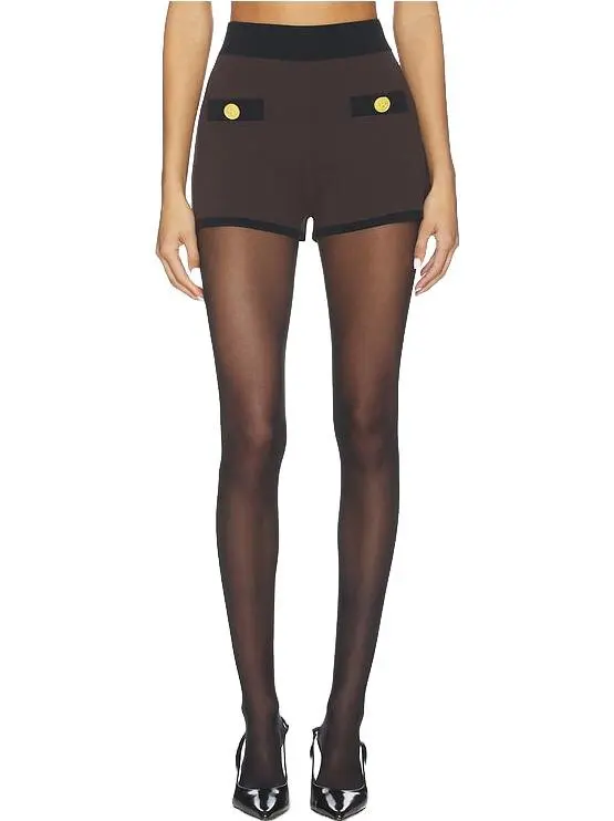 L'Agence Lumi Trim Knit Micro Short - Dark Brown & Black