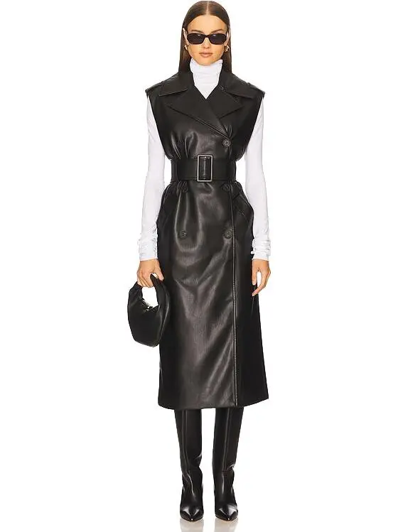 Susana Monaco Sleeveless Faux Leather Trench - Black