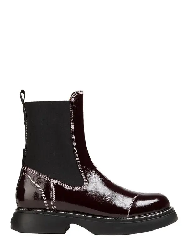 GANNI Glossed Chelsea Boots - Merlot