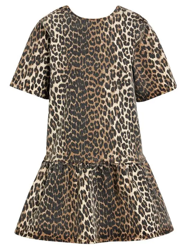 GANNI Leopard-print Cotton-blend Twill Mini Dress - Light Brown