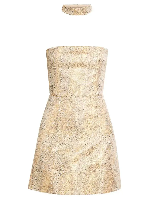 Alice + Olivia Paige Strapless Metallic Jacquard Mini Dress - Gold
