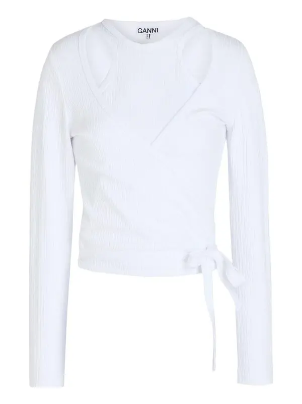 GANNI Wrap-effect Layered Ribbed Top - White