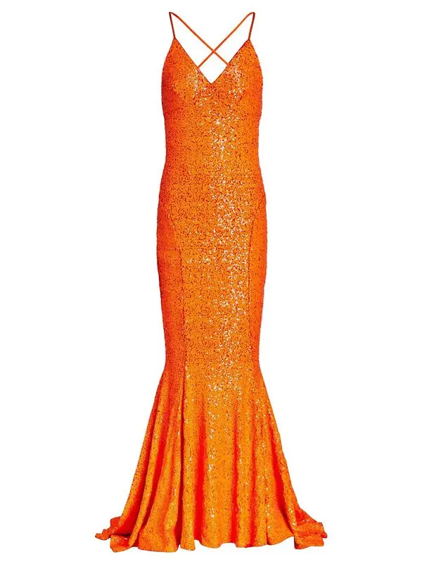 Norma Kamali Open-back Sequined Jersey Gown - Bright Orange