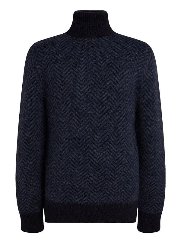Officine Générale Herringbone Alpaca-blend Turtleneck Sweater - Navy