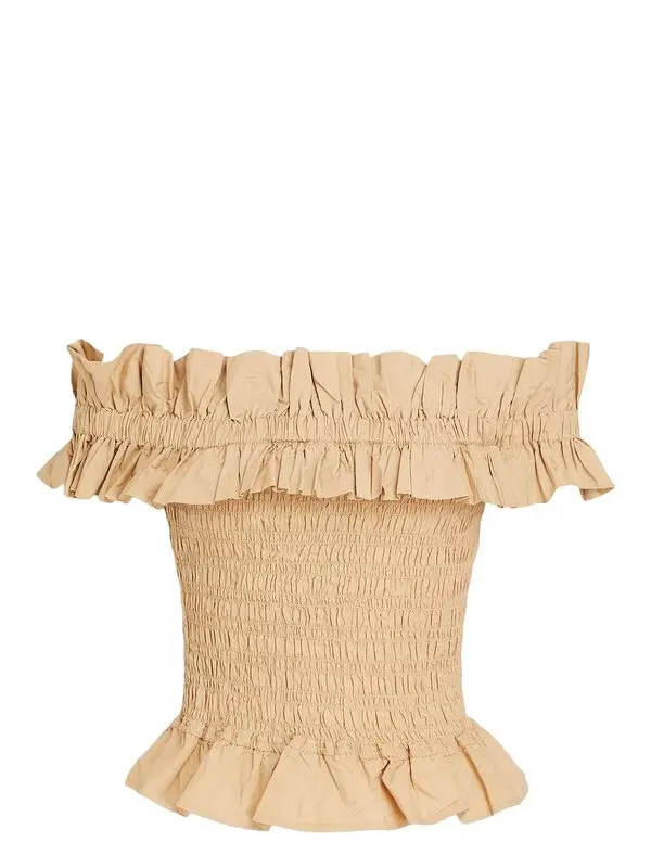 GANNI Off-the-shoulder Ruffled Top - Beige