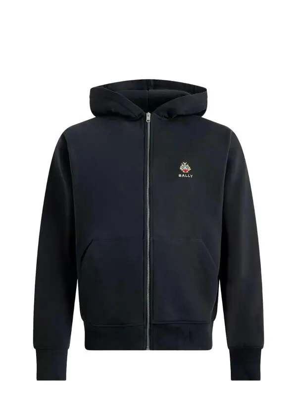 Bally Embroidered-crest Zip-up Hoodie - Blue