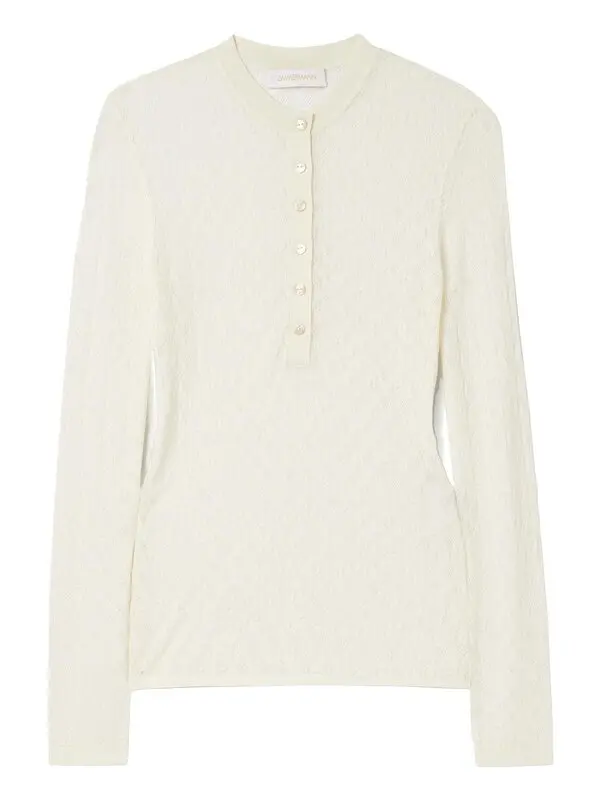 Zimmermann Pointelle-knit Lyocell-blend Top - Off-white