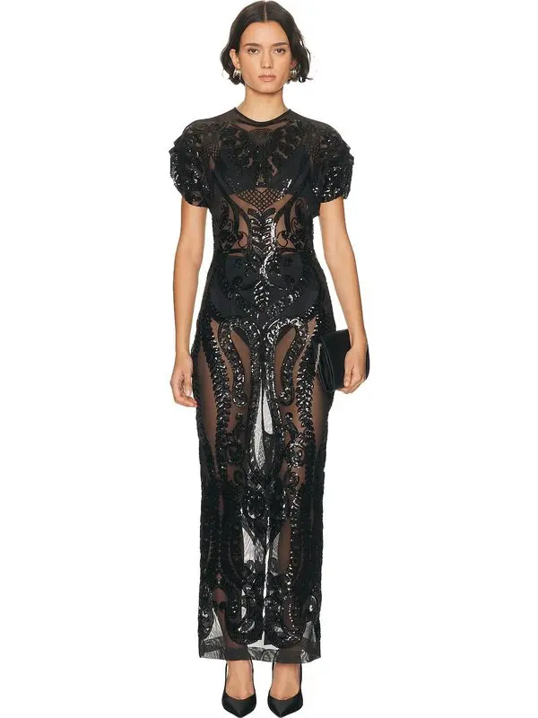 Norma Kamali Cap Sleeve Long Dress - Black