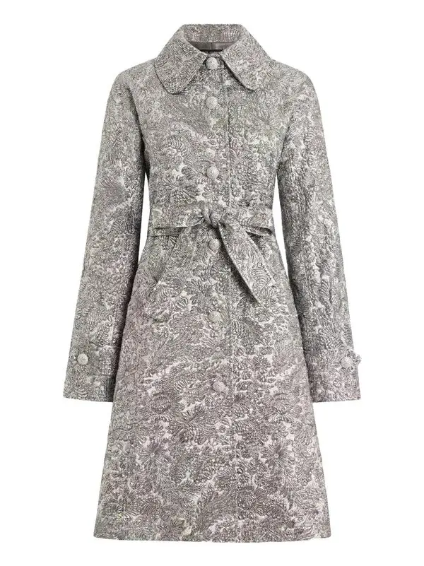 Dolce & Gabbana Floral-jacquard Trench Coat - Silver