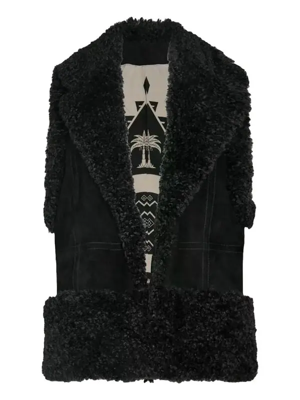 Johanna Ortiz Leather Vest With Shearling Trim - Black