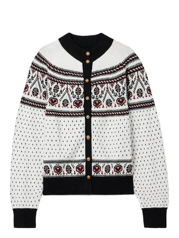 Khaite Marc Fair Isle Cashmere Cardigan - White