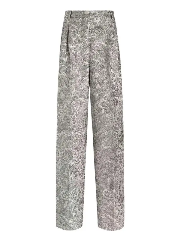Dolce & Gabbana Floral-jacquard Lamé Trousers - Silver