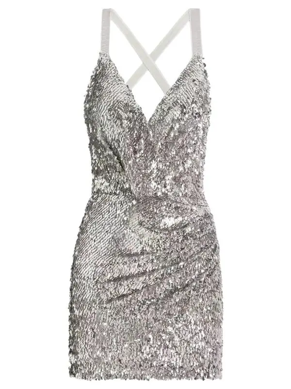 Dolce & Gabbana Sequin Crossover Dress - Silver