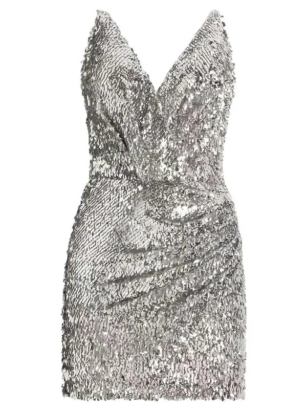 Dolce & Gabbana Sequin Crossover Dress - Silver