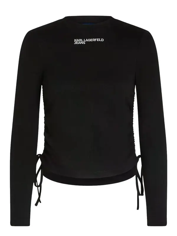 Karl Lagerfeld Ruched Ribbed Top - Black