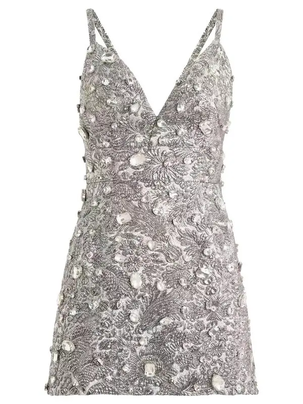 Dolce & Gabbana Floral-jacquard Mini Dress - Silver