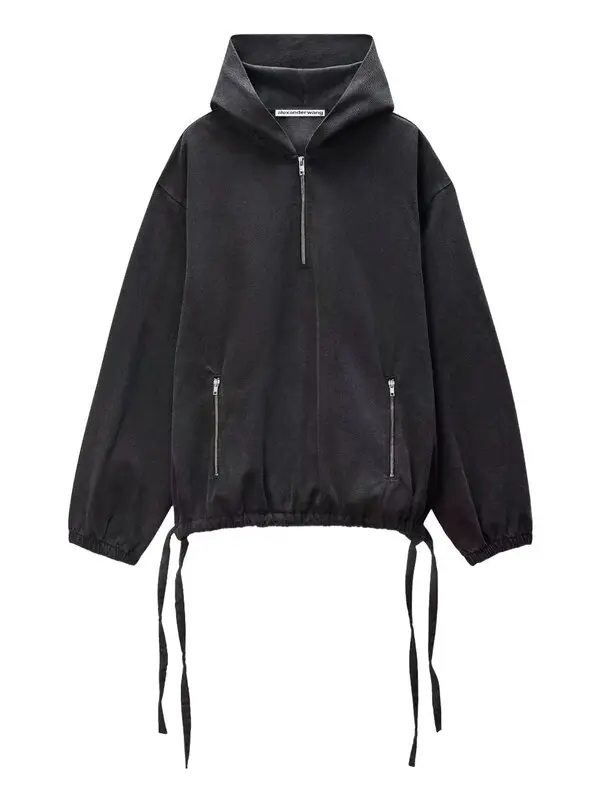Alexander Wang Half-zip Hoodie With Drawstring Waist - Black