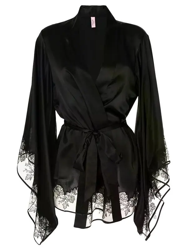 Agent Provocateur Silk Floral Appliqué Dressing Gown - Black