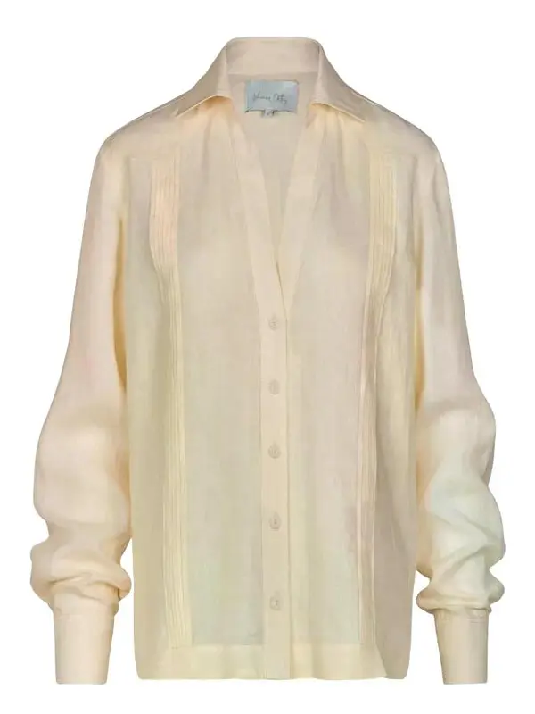 Johanna Ortiz Manly Guayabera Linen Shirt - Neutrals