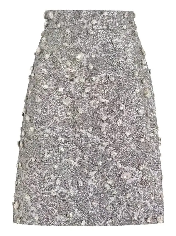 Dolce & Gabbana Crystal-embellished Floral Jacquard Midi Skirt - Silver