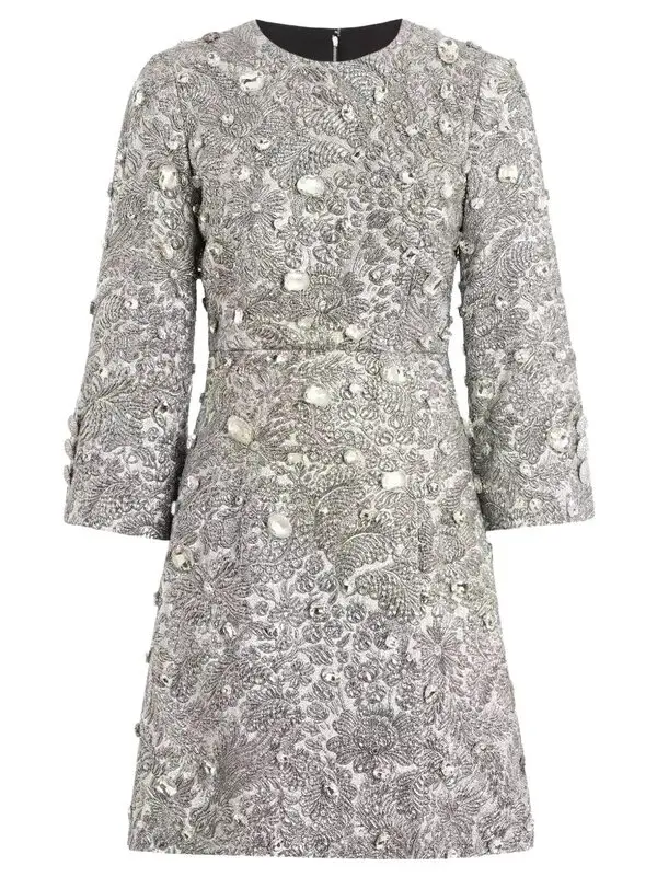 Dolce & Gabbana Floral-jacquard Lamé Mini Dress - Silver