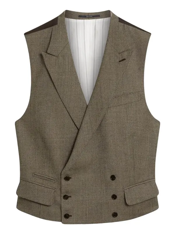 Dunhill Wool Glen Check Double-breasted Waistcoat - Brown