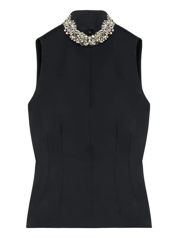Alexander McQueen Embellished High-neck Top - Black