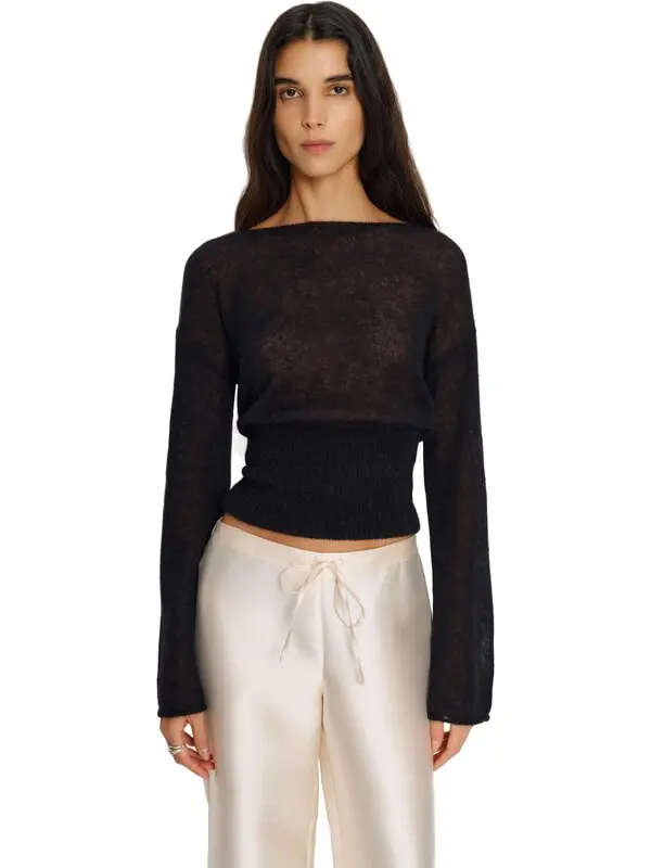 REFORMATION Soren Sheer Alpaca Sweater Top - Black