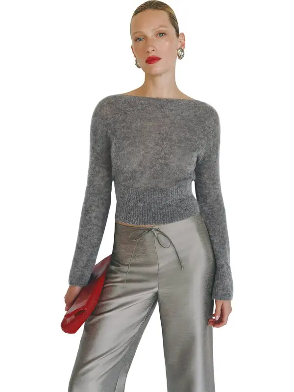 REFORMATION Soren Sheer Alpaca Sweater Top - Grey