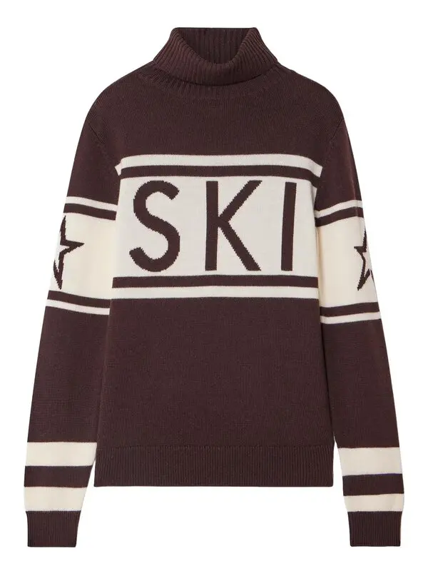 Perfect Moment Schild Intarsia Merino Wool Turtleneck Sweater - Brown