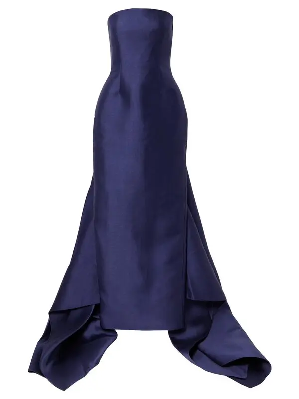 Solace London Imani Strapless Pleated Twill Gown - Blue