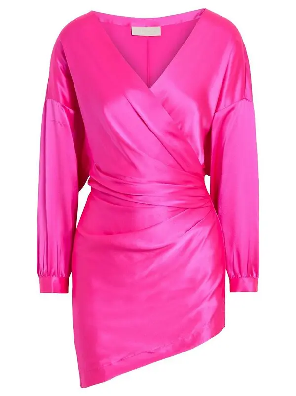 Michelle Mason Wrap-effect Silk-satin Mini Dress - Bright Pink