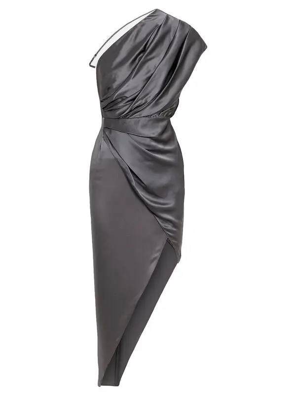 Michelle Mason One-shoulder Open-back Silk-satin Maxi Dress - Dark Gray