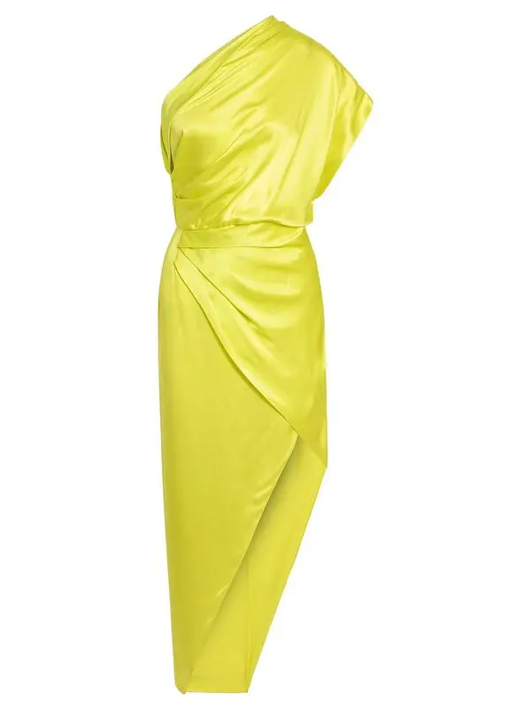 Michelle Mason One-shoulder Silk-satin Maxi Dress - Lime Green