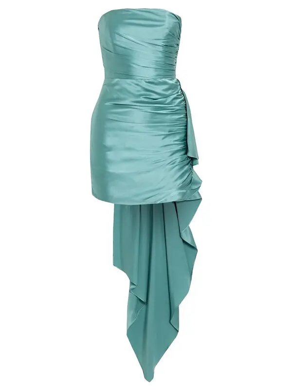 Michelle Mason Strapless Draped Silk-satin Mini Dress - Grey Green