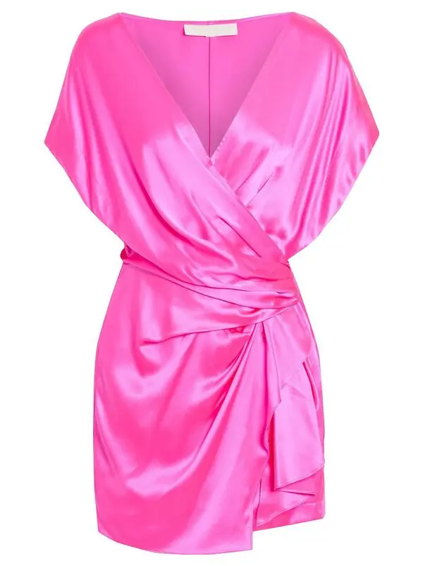 Michelle Mason Wrap-effect Silk-satin Mini Dress - Bright Pink