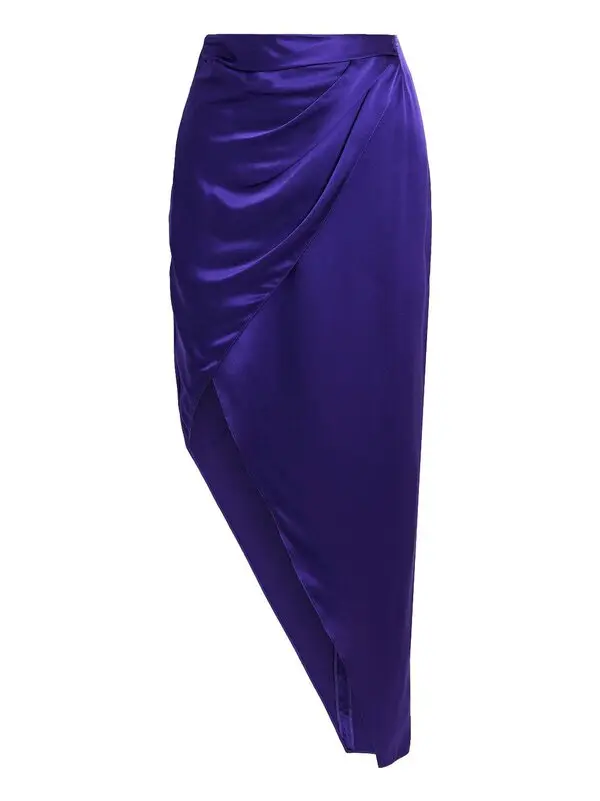 Michelle Mason Asymmetric Wrap-effect Silk-satin Midi Skirt - Purple
