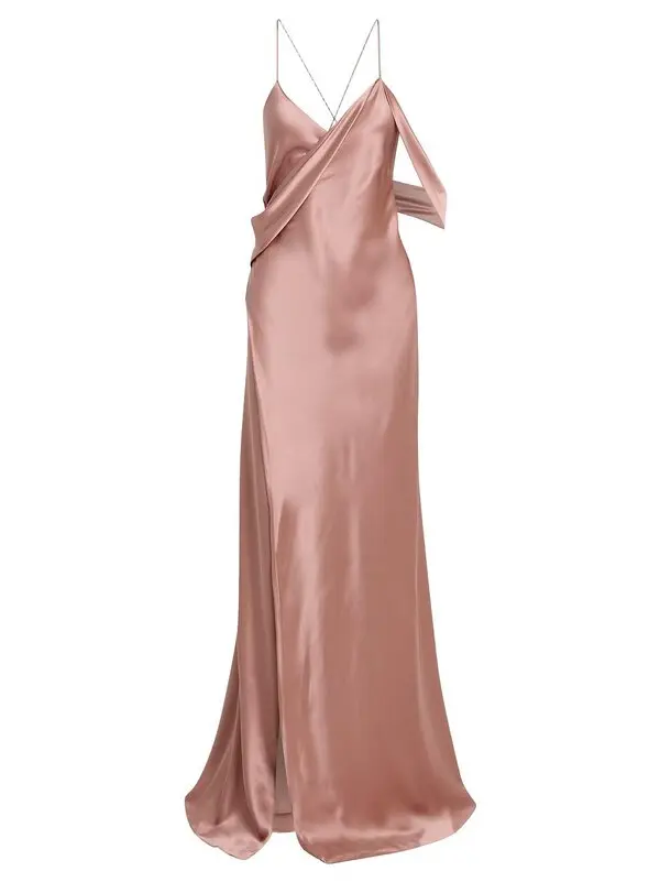 Michelle Mason Draped Silksatin Wrap Gown - Blush