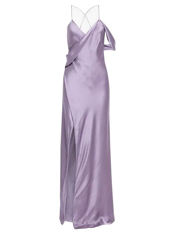 Michelle Mason Draped Silksatin Wrap Gown - Lavender