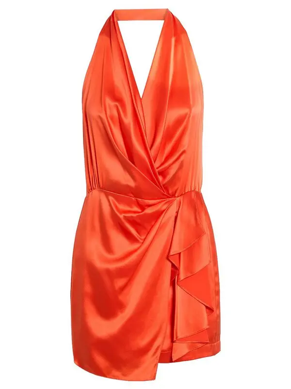 Michelle Mason Draped Silksatin Halterneck Mini Dress - Bright Orange