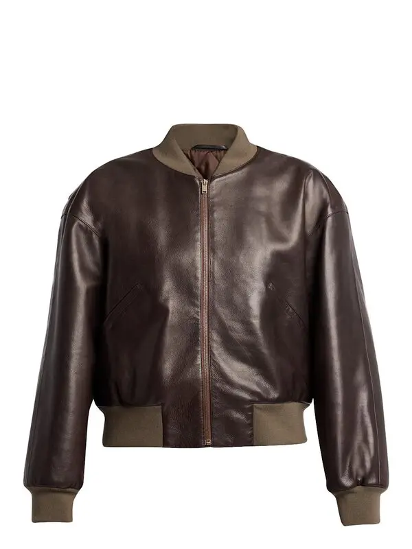 THE ROW Morisel Leather Bomber Jacket - Coffee